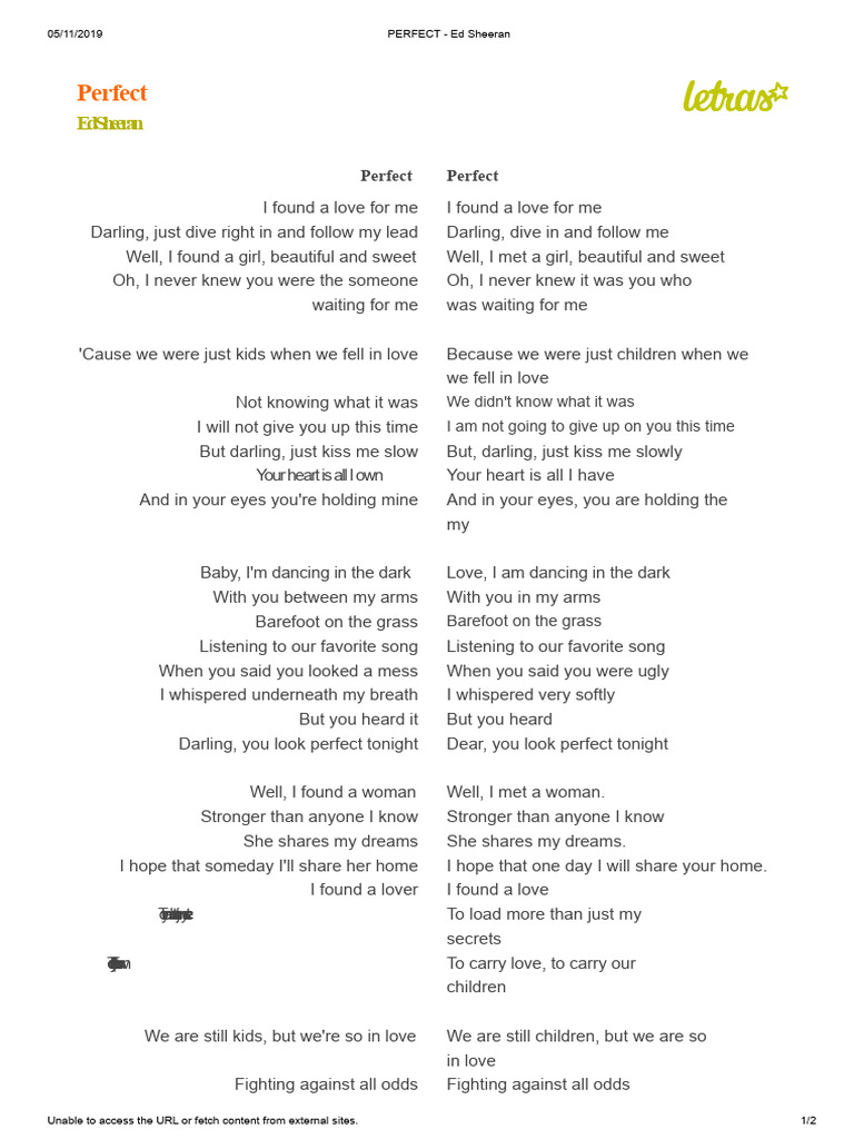 PERFECT - Ed Sheeran (Impression) | PDF | Recorded Music | Sound Recording