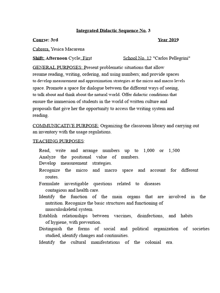 Integrated Didactic Sequence for 3rd Grade | PDF | Information ...