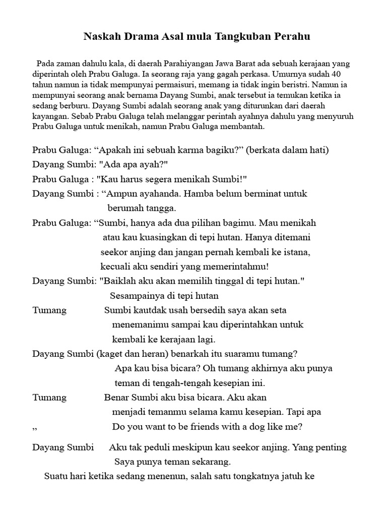 Naskah Drama Asal Mula Tangkuban Perahu | PDF