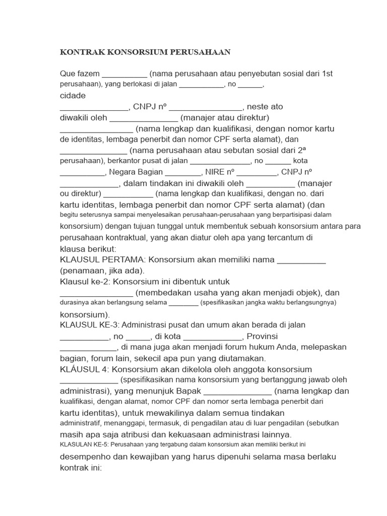 Kontrak Konsorsium Perusahaan Terperinci | PDF