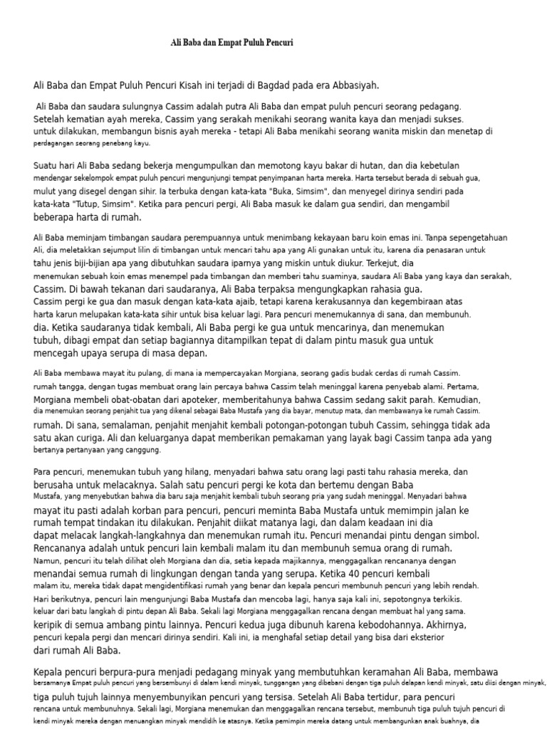 Kisah Ali Baba dan Pencuri Berharta | PDF