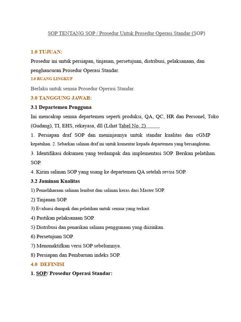 SOP TENTANG SOP Prosedur Untuk Prosedur Operasi Standar (SOP) | PDF