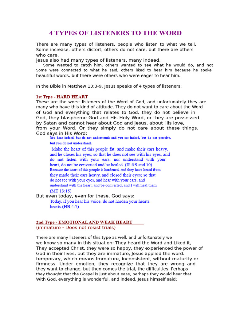 Four Types of Listeners of The Word | PDF | Jesus | Religious Belief ...