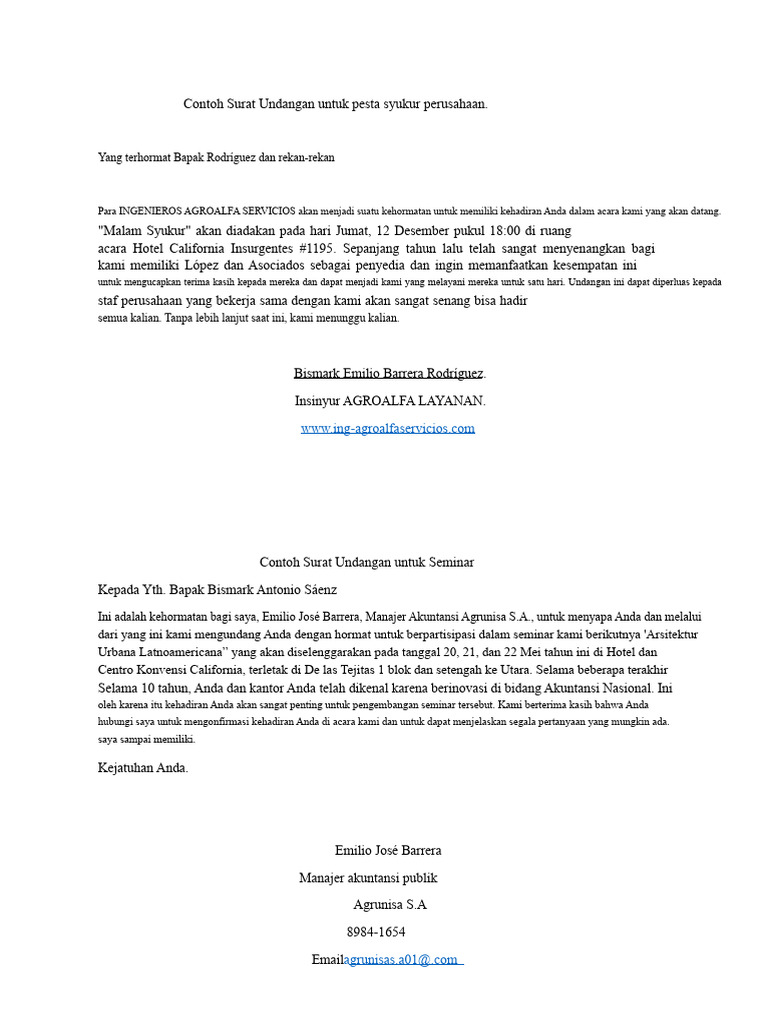 Contoh Surat Undangan Acara Resmi | PDF