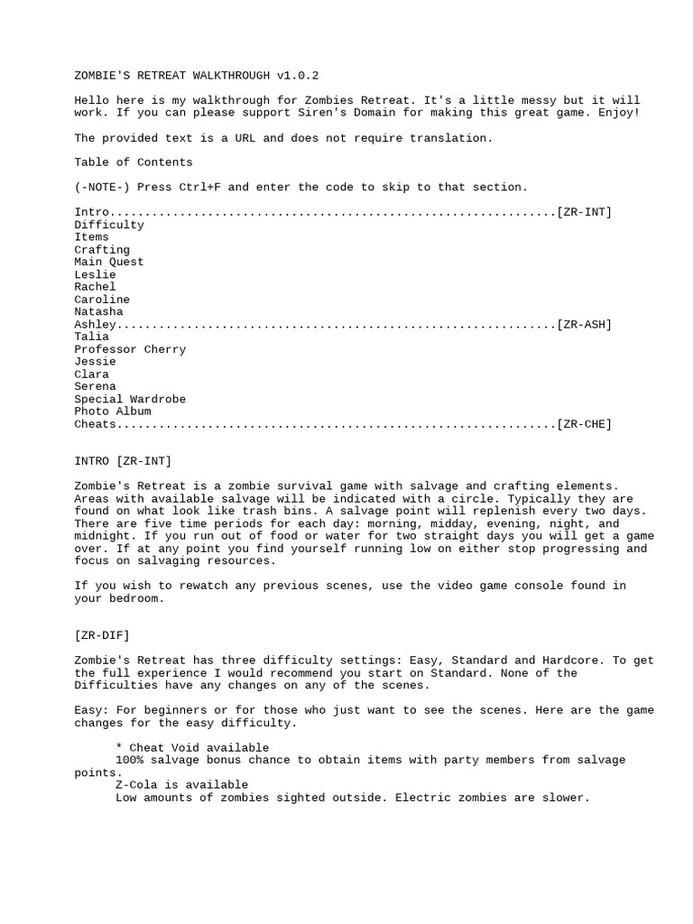 ZOMBIES RETREAT WALKTHROUGH v1.0.2 | PDF | Foods