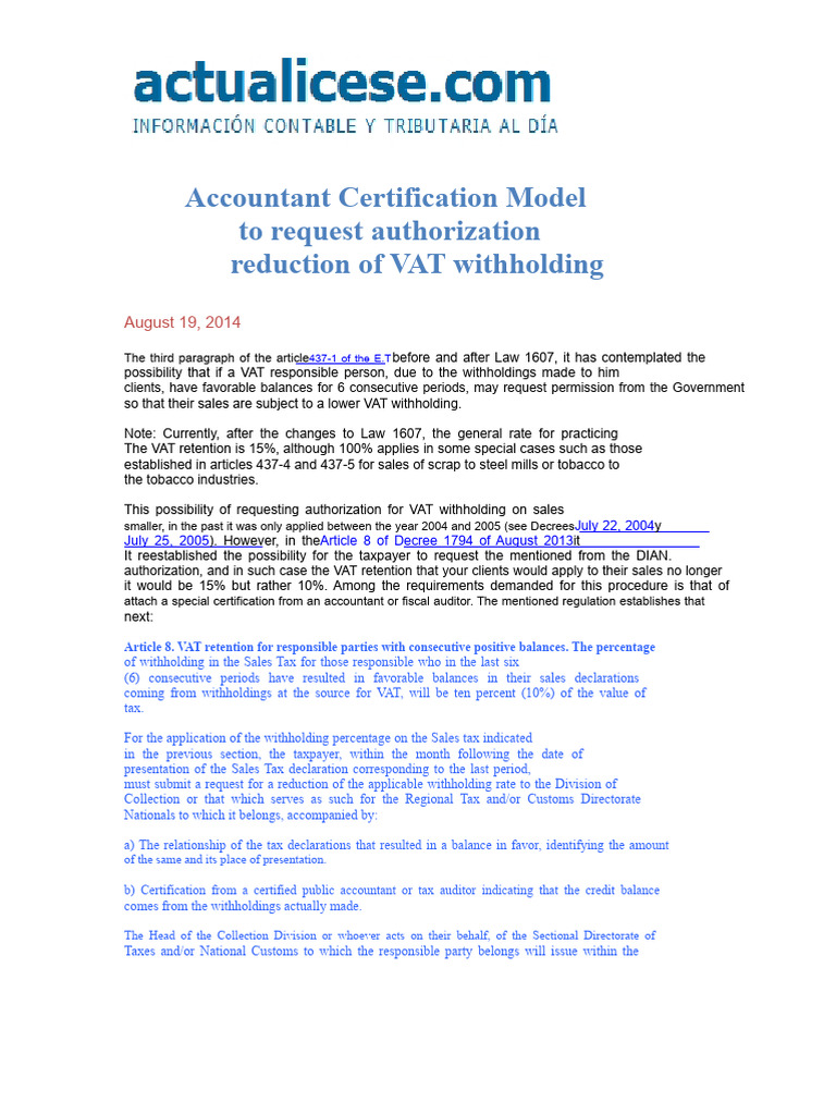 VAT Withholding Reduction Certification Guide | PDF | Value Added Tax ...
