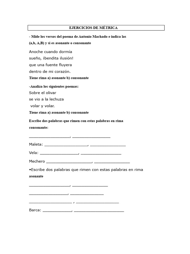 Ejercicios de Métrica | PDF | Metro (poesía) | Rima
