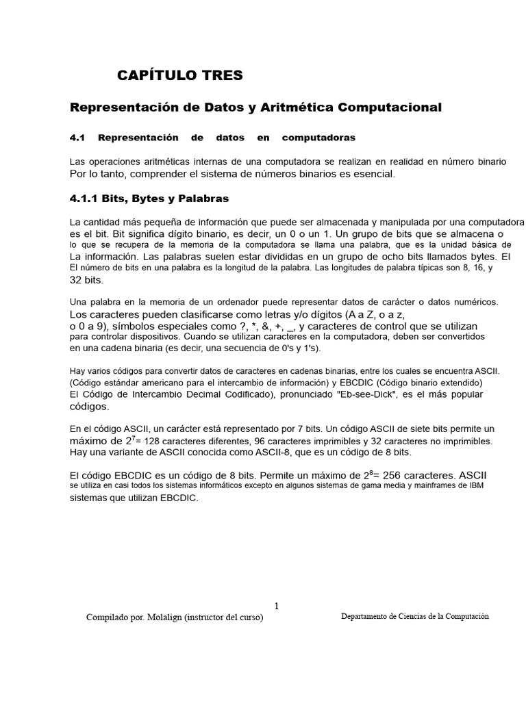 CAPÍTULO 3 Representación de Datos y Aritmética Computacional | PDF | Ascii | Poco