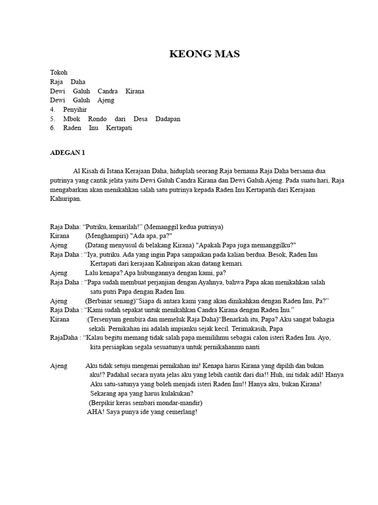 Naskah Drama "KEONG MAS" 6 Tokoh | PDF