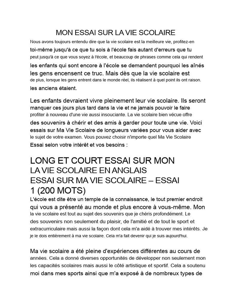 Essai sur la Vie Scolaire et ses Souvenirs | PDF | Football