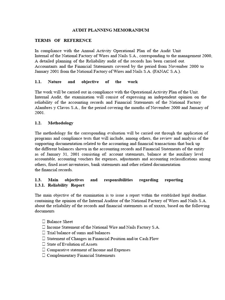 Audit Planning Memorandum | PDF | Audit | Internal Control