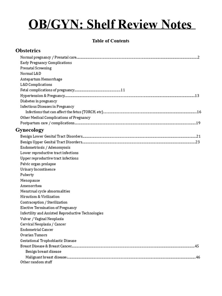 OB-GYN - Shelf Review Notes | PDF | Pregnancy | Childbirth