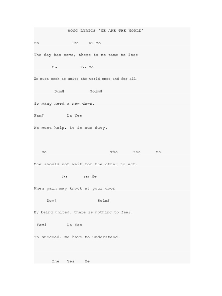 Lyrics of "We Are the World" | PDF
