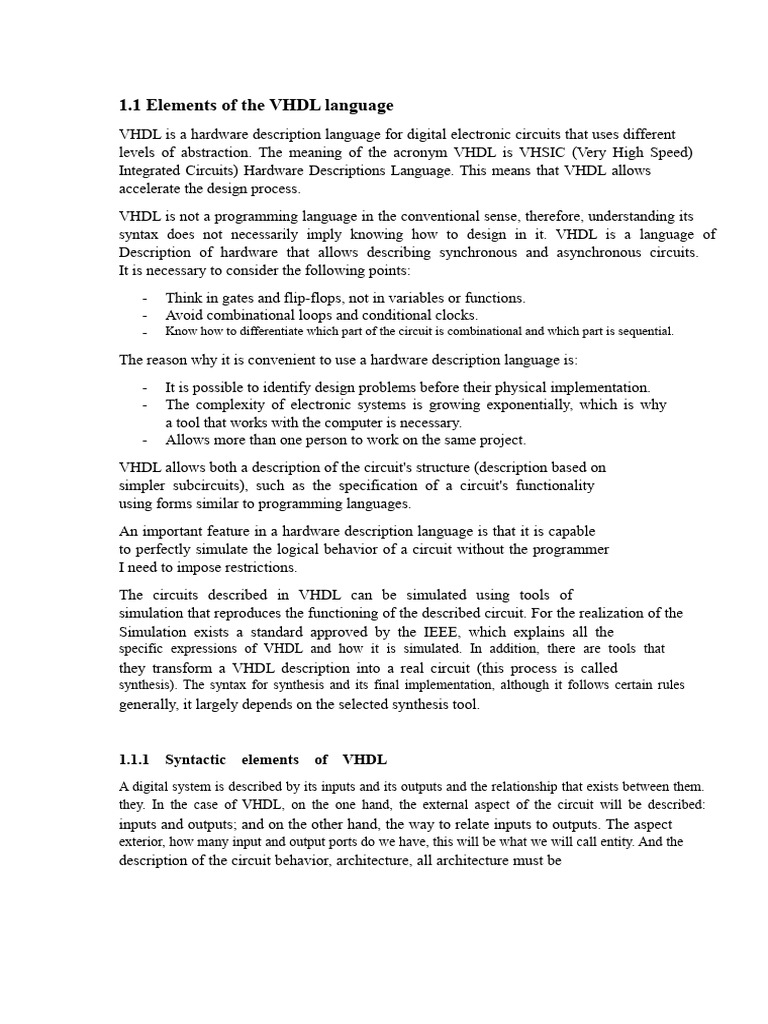 Elements of The VHDL Language | PDF | Vhdl | Hardware Description Language