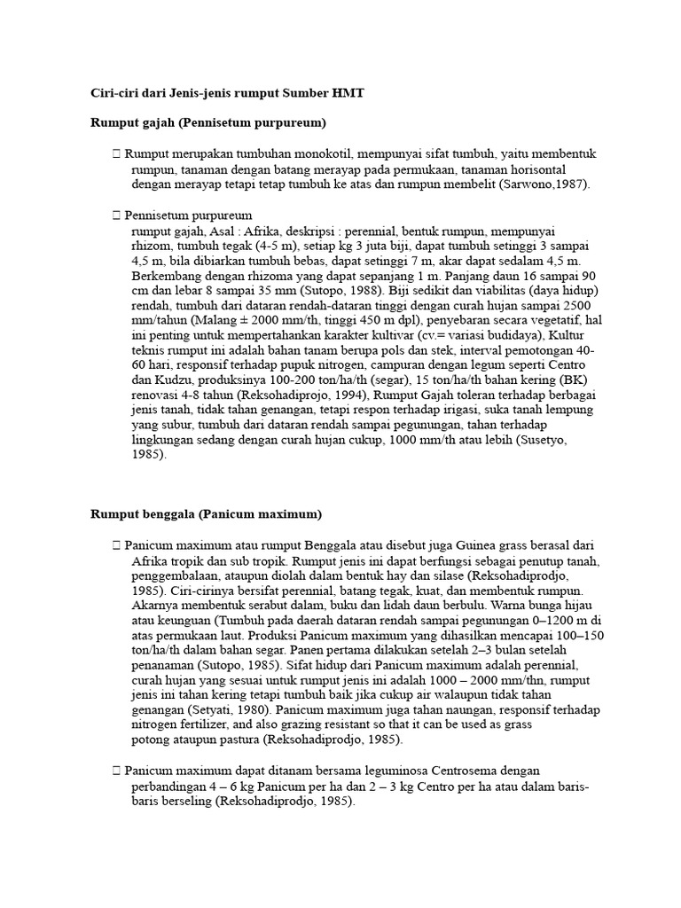 Ciri-Ciri Dari Jenis-Jenis Rumput Sumber HMT | PDF