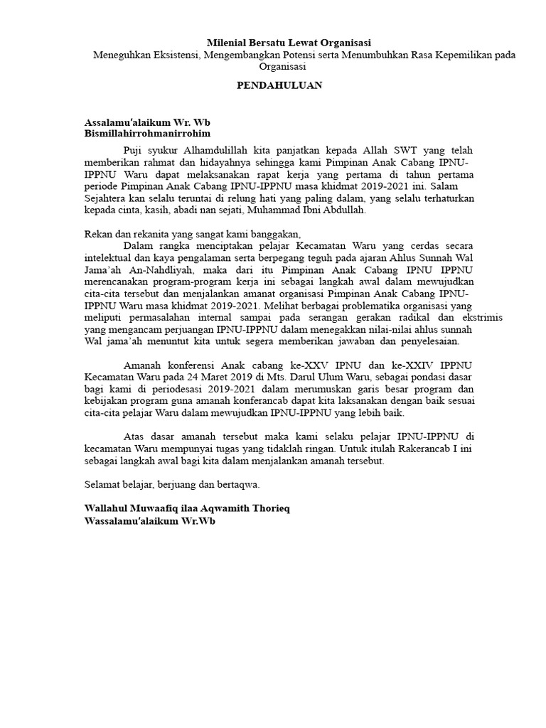 Contoh Materi Raker PAC Ipnu Ippnu 2019 | PDF