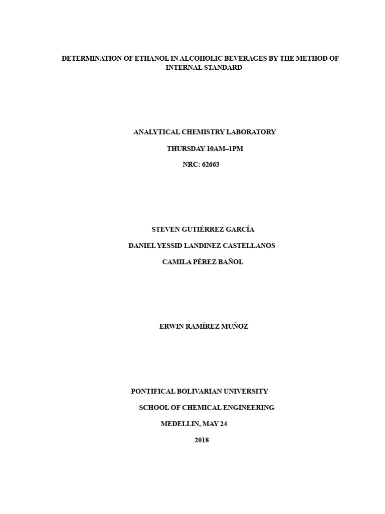 Determination of Ethanol in Alcoholic Beverages by The Internal ...