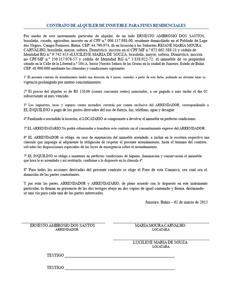 Contrato Simple de Alquiler Residencial | PDF