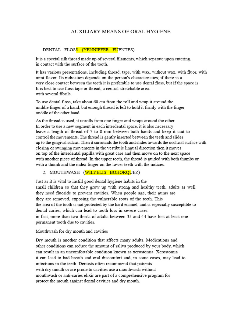 Auxiliary Oral Hygiene Aids | PDF | Oral Hygiene | Human Tooth