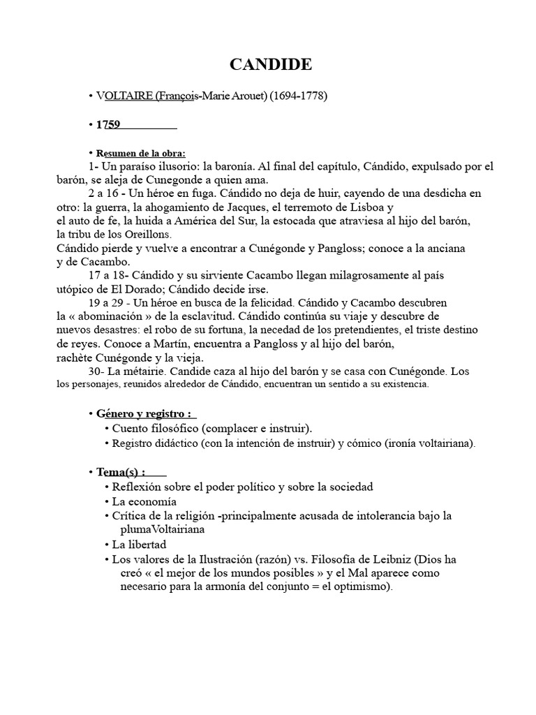 Ejemplo de Ficha de Lectura (Cándido) | PDF | Sincero