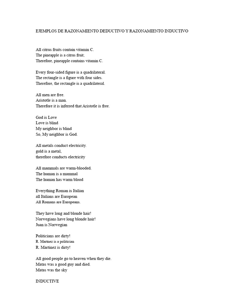 Examples of Deductive Reasoning and Inductive Reasoning | PDF ...