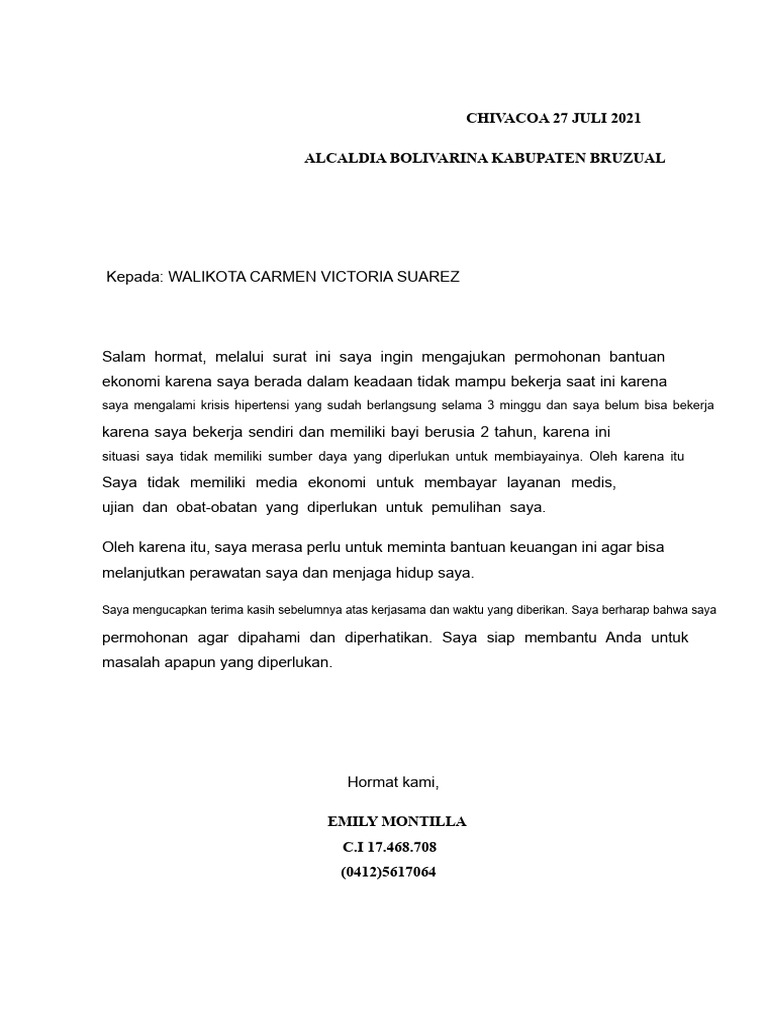 Permohonan Bantuan Ekonomi Emily Montilla | PDF