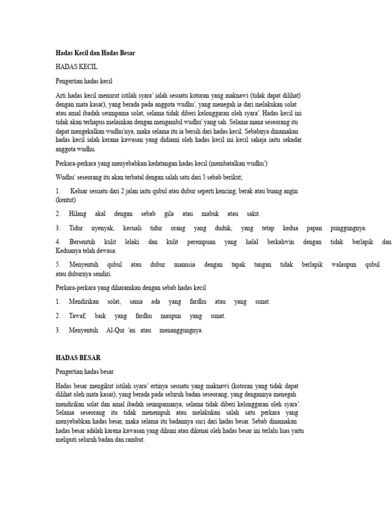 Pengertian Hadas Kecil dan Besar | PDF