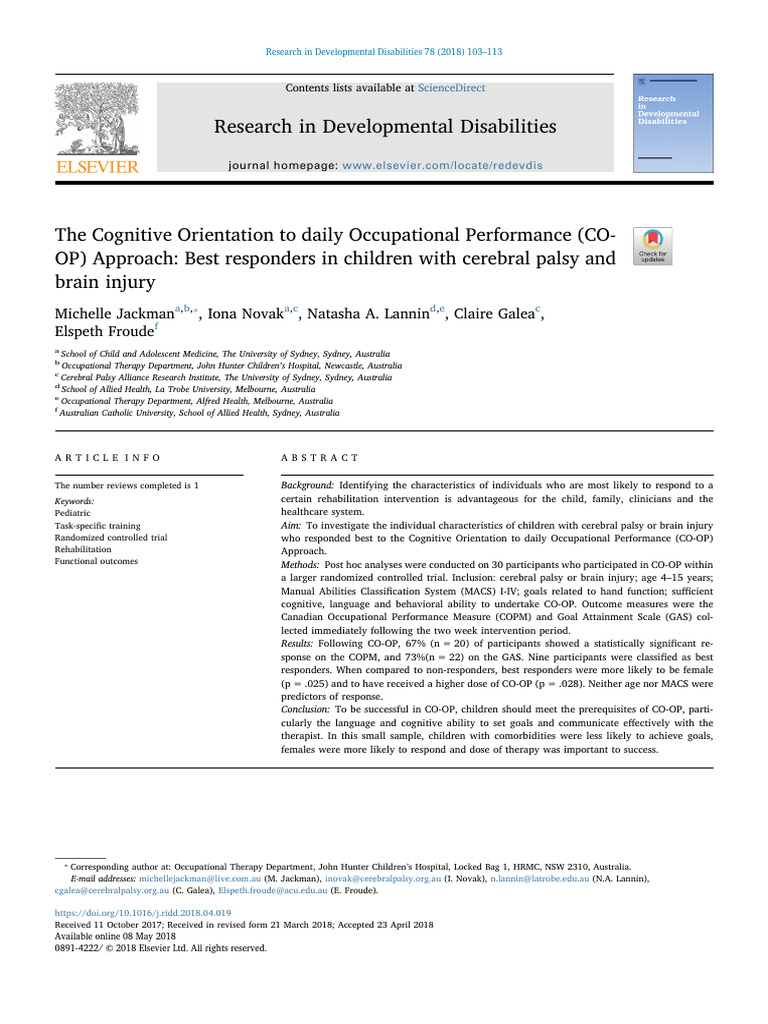 Research in Developmental Disabilities: Michelle Jackman, Iona Novak ...