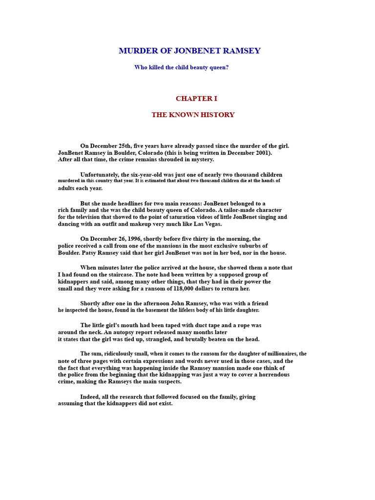 JonBenet Ramsey Murder Investigation Insights | PDF
