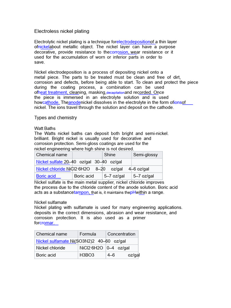 Electrolytic Nickel Plating Techniques | PDF | Chemical Substances ...