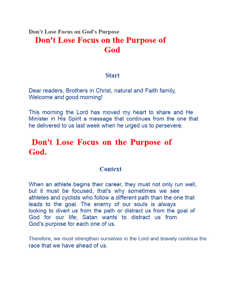 Stay Focused on God's Purpose | PDF | Jesus | Born Again