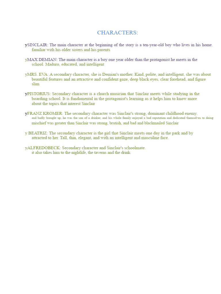 Demian: Character and Chapter Summaries | PDF | Love