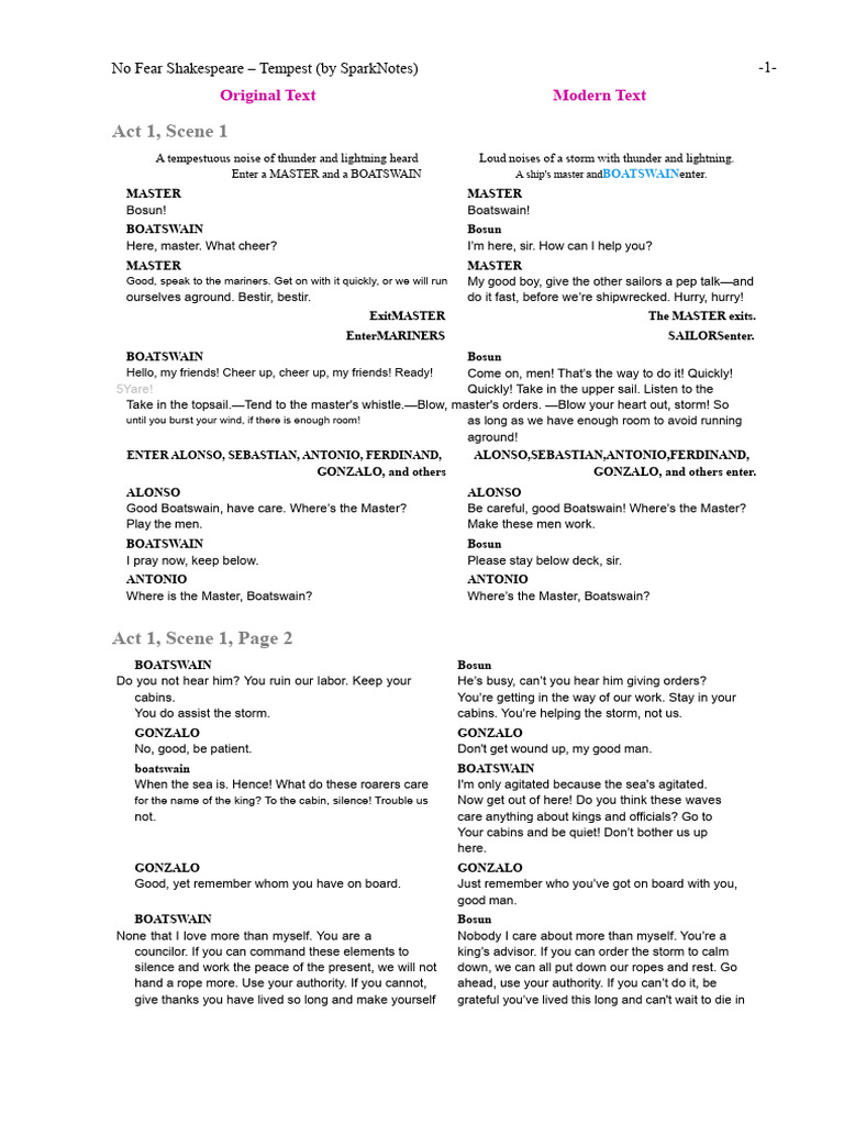 No Fear Shakespeare: The Tempest Act 1 | PDF | The Tempest