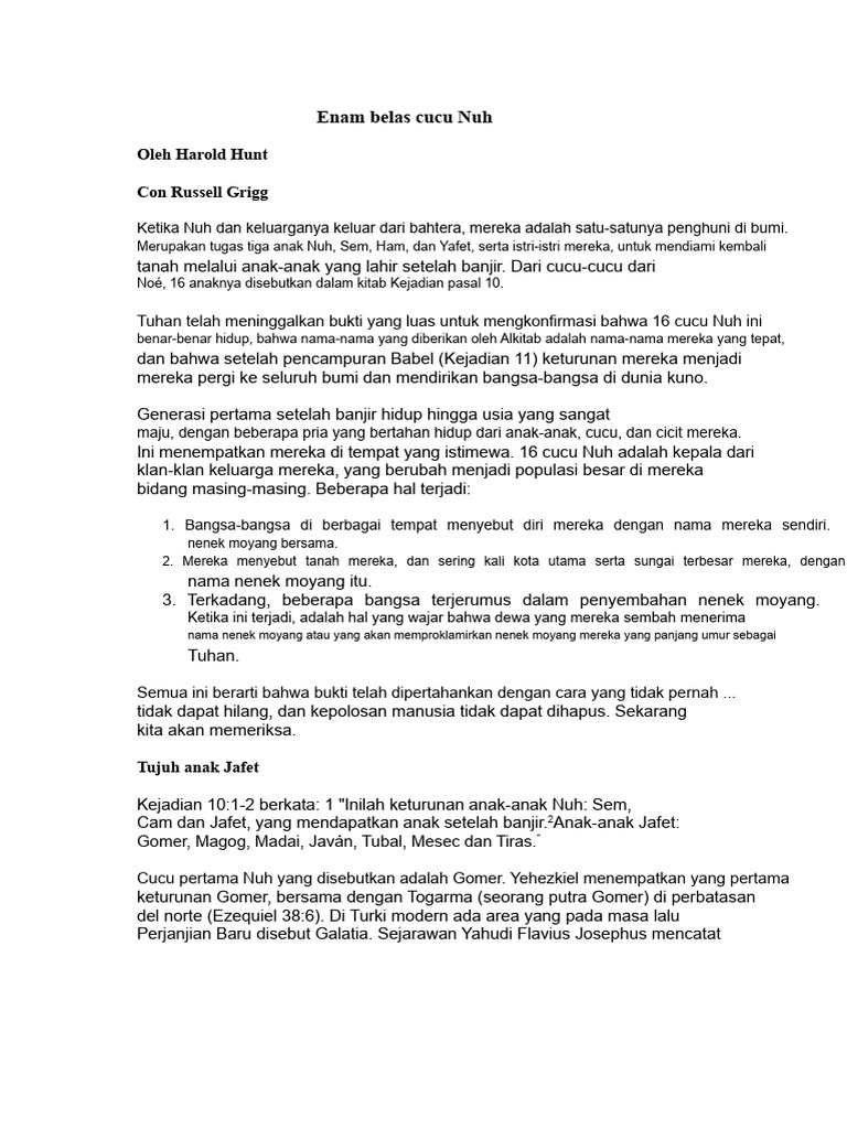 16 Cucu Nuh dan Asal Bangsa Kuno | PDF