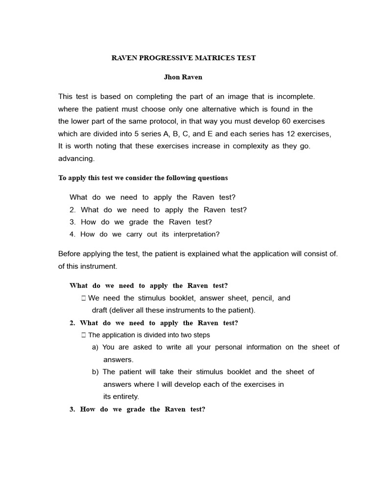 Raven's Progressive Matrices Overview | PDF | Cognitive Science ...