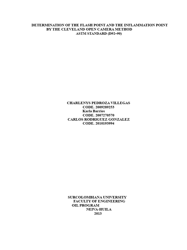 Determination of The Flash Point and The Fire Point by The Cleveland ...