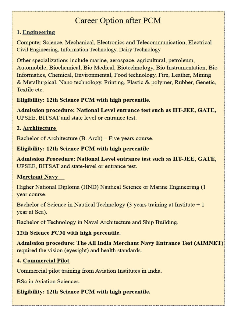 Career Options After PCM | PDF | Bachelor's Degree | Bachelor Of Science