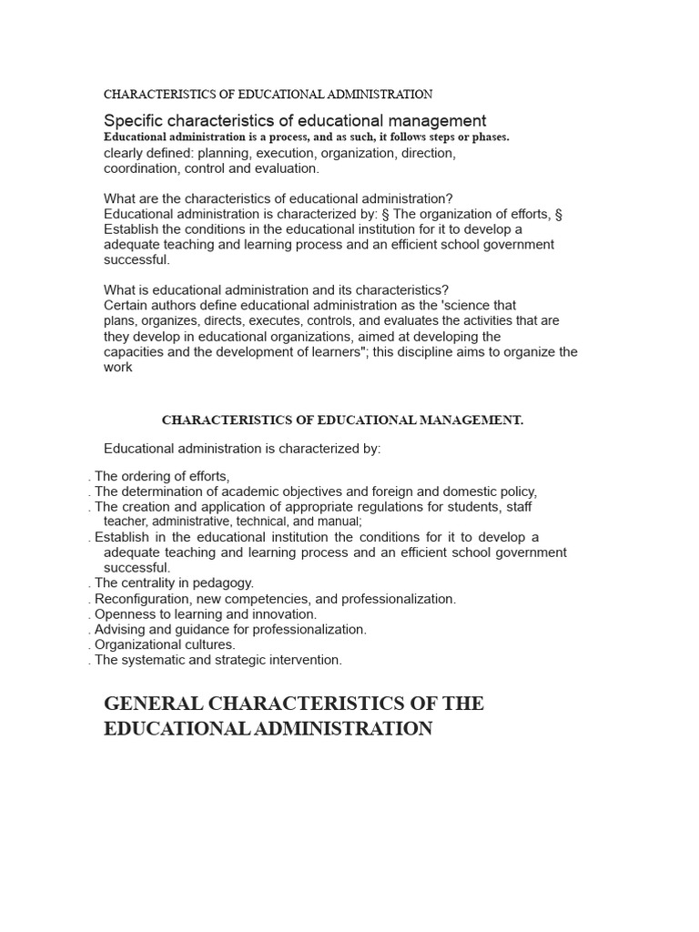 Characteristics of Educational Administration | PDF | Policy | Curriculum