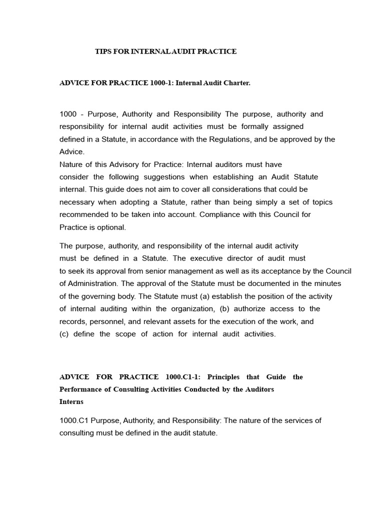 Internal Audit Practice Tips | PDF | Internal Audit | Audit