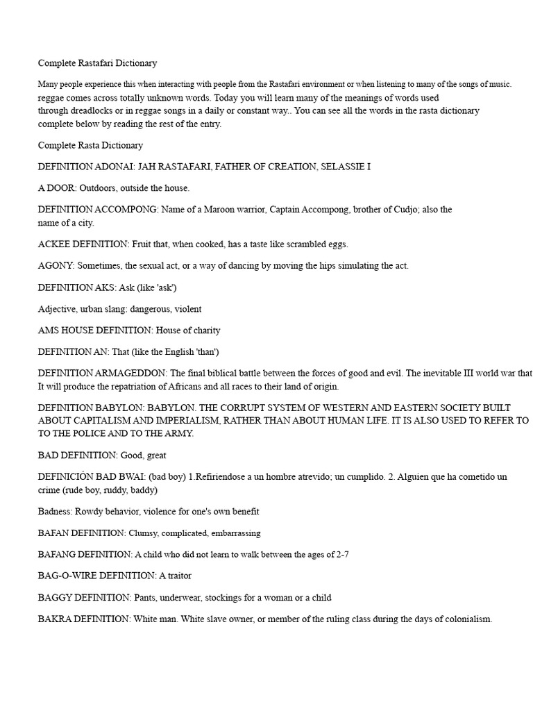 Complete Rastafari Vocabulary Guide | PDF