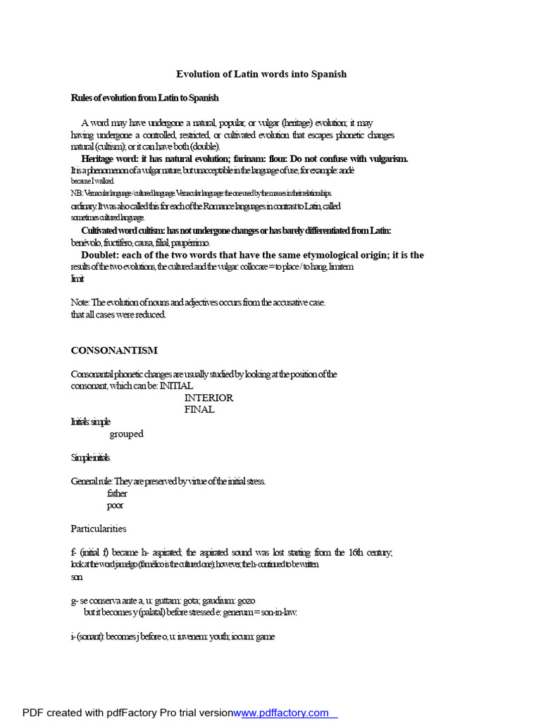 Latin to Spanish Word Evolution | PDF | Latin | Consonant