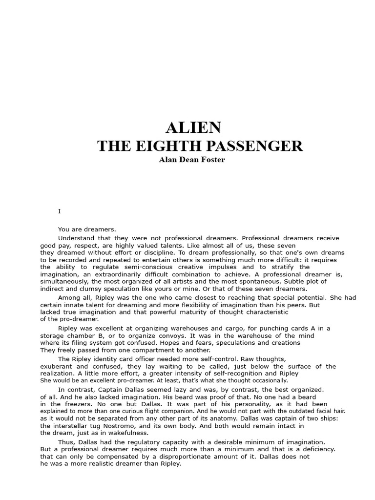 Foster, Alan Dean - Alien, The Eighth Passenger - Novel | PDF | Dream