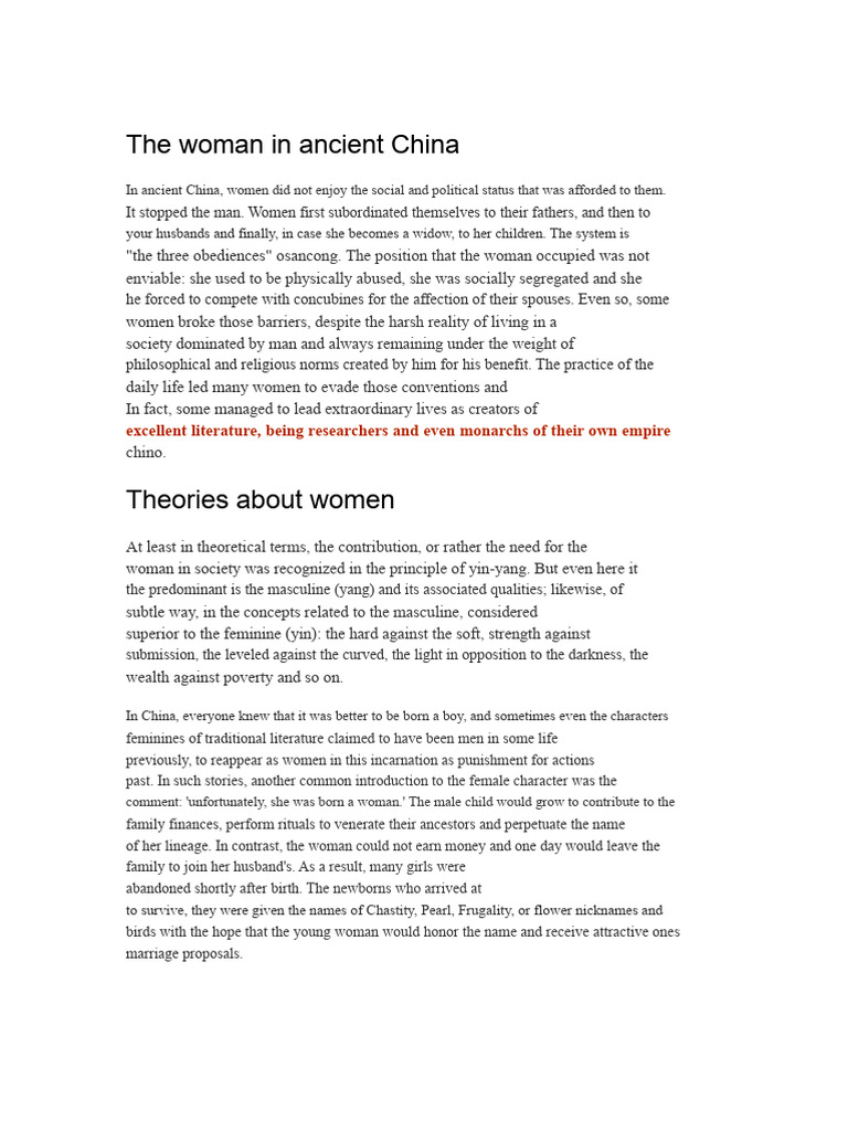 The Woman in Ancient China | PDF | Marriage | Wife