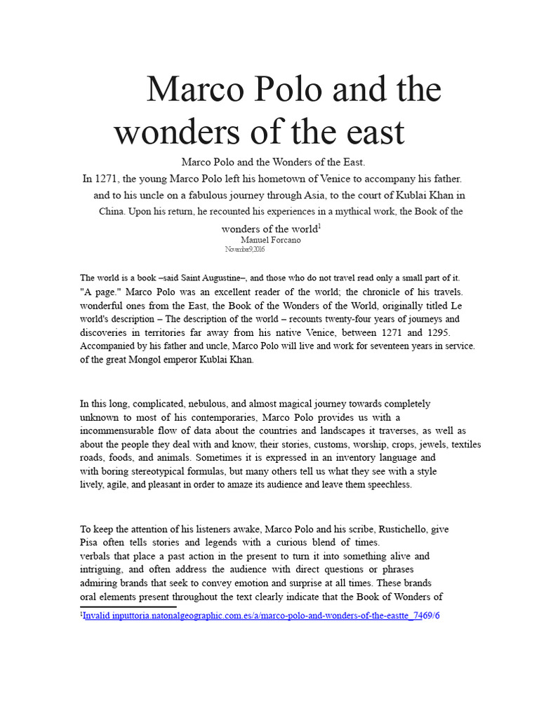 Marco Polo and The Wonders of The East | PDF | Marco Polo | Mongol Empire