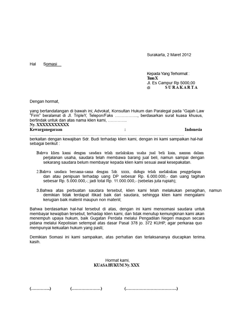 213659069-Contoh-Somasi-Penipuan-Dan-Penggelapan-Tanpa-Nama.doc | PDF