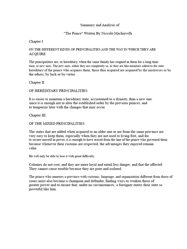 Summary and Analysis of The Prince by Thomas Machiavelli | PDF | The Prince