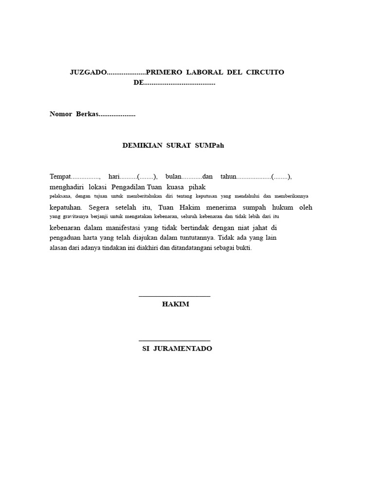 Surat Sumpah di Pengadilan Laboral | PDF