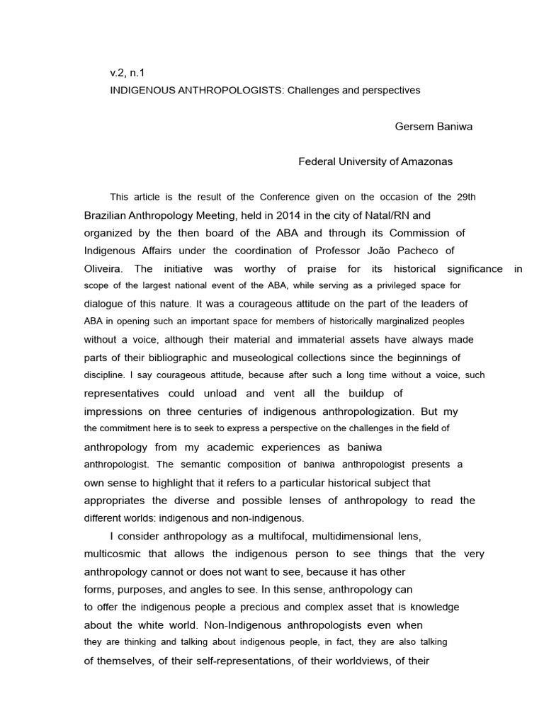 BANIWA, G. The Indigenous Anthropologists Challenges and Perspectives ...