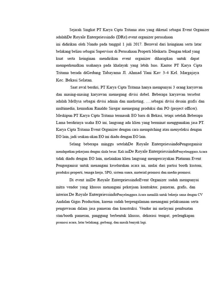 Sejarah PT Karya Cipta Tritama EO | PDF