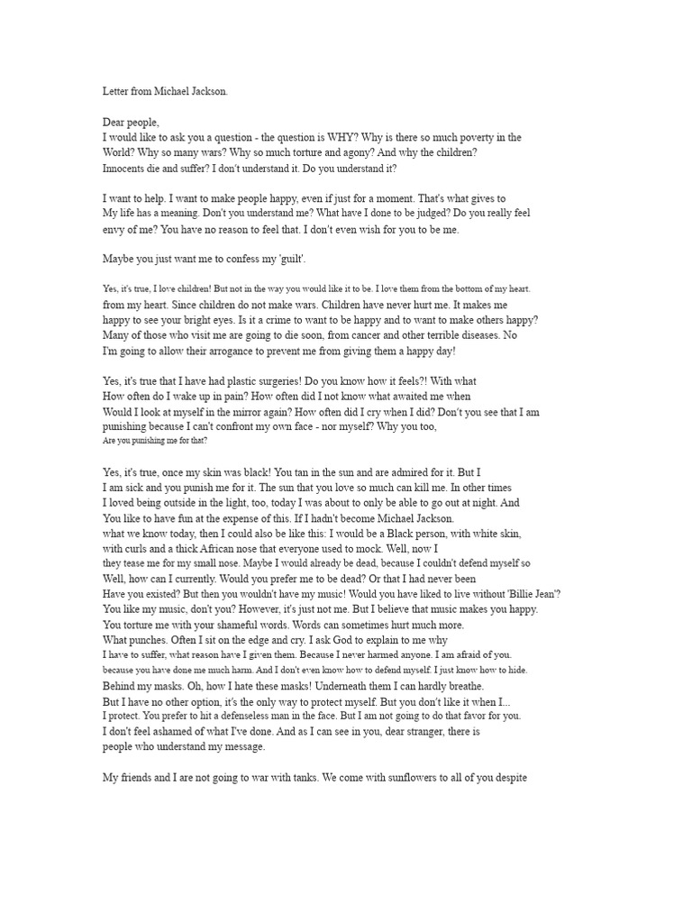 Michael Jackson's Letter | PDF